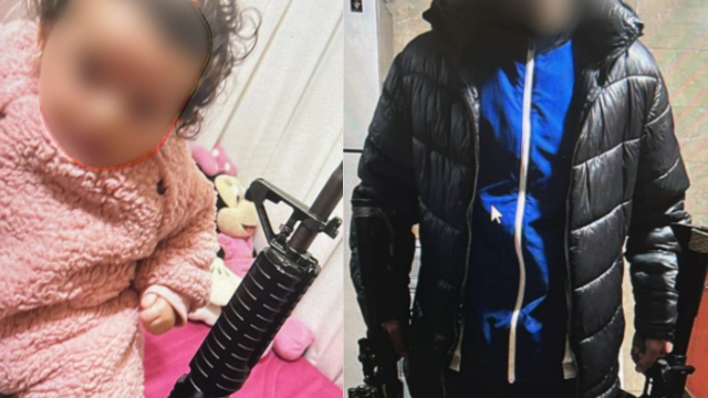 תמונה מזעזעת של פעוט עם רובה M-16 נמצאה בפשיטת המשטרה